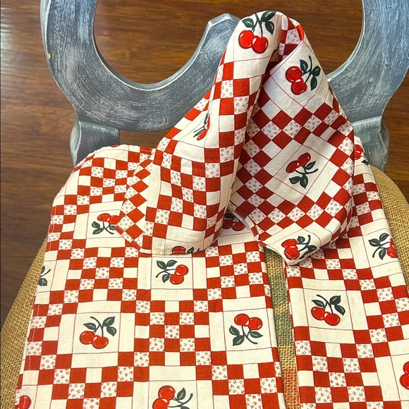 Dining | Three Vintage Checkerboard And Cherries Napkins | Poshmark